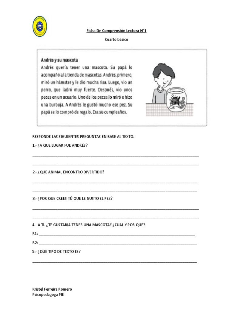 Comprension Lectora 4to Basico Pdf