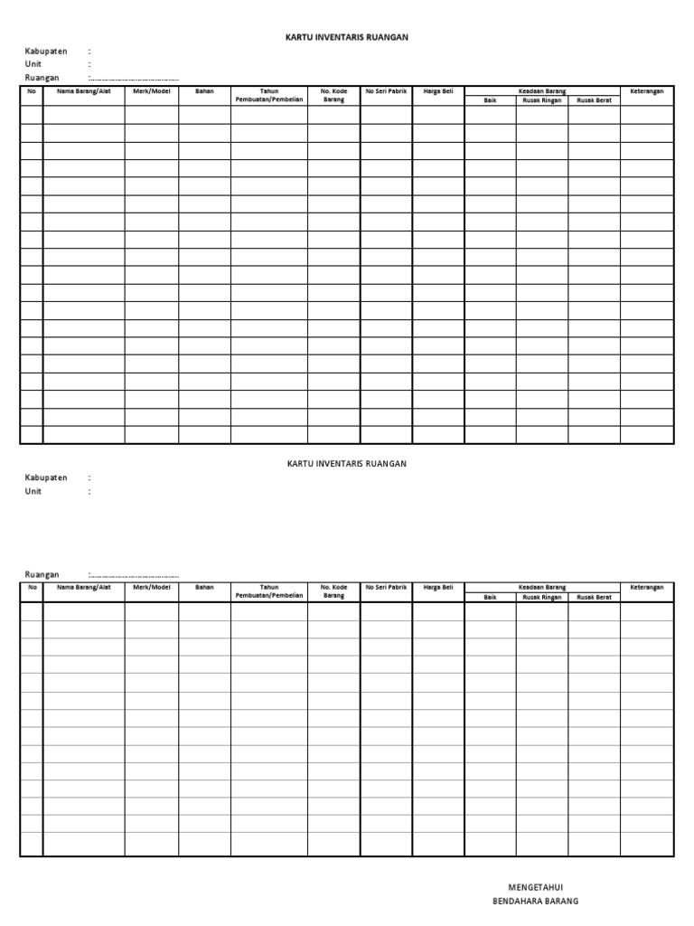 Kartu Inventaris Ruangan | PDF