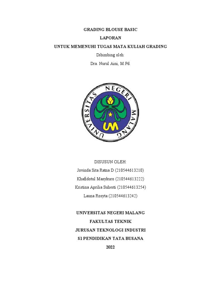 Makalah Grading Blouse Basic - Kelompok 2 | PDF