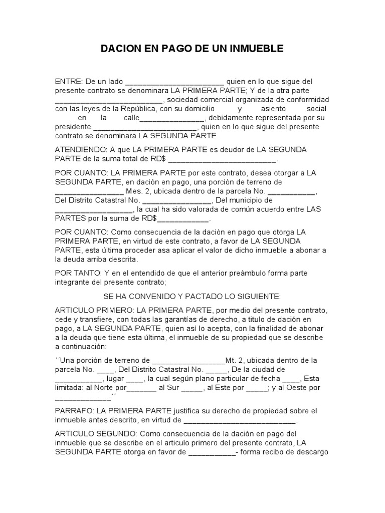 Dacion en Pago de Un Inmueble | PDF | Derecho privado | Justicia