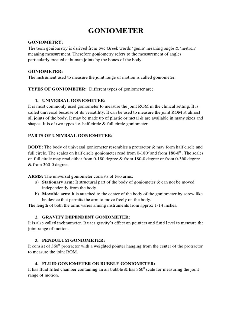 GONIOMETER | PDF | Anatomical Terms Of Motion | Musculoskeletal System