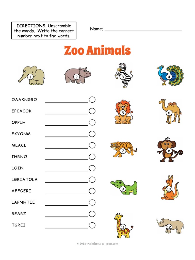 Zoo Animals Vocabulary Worksheet | PDF