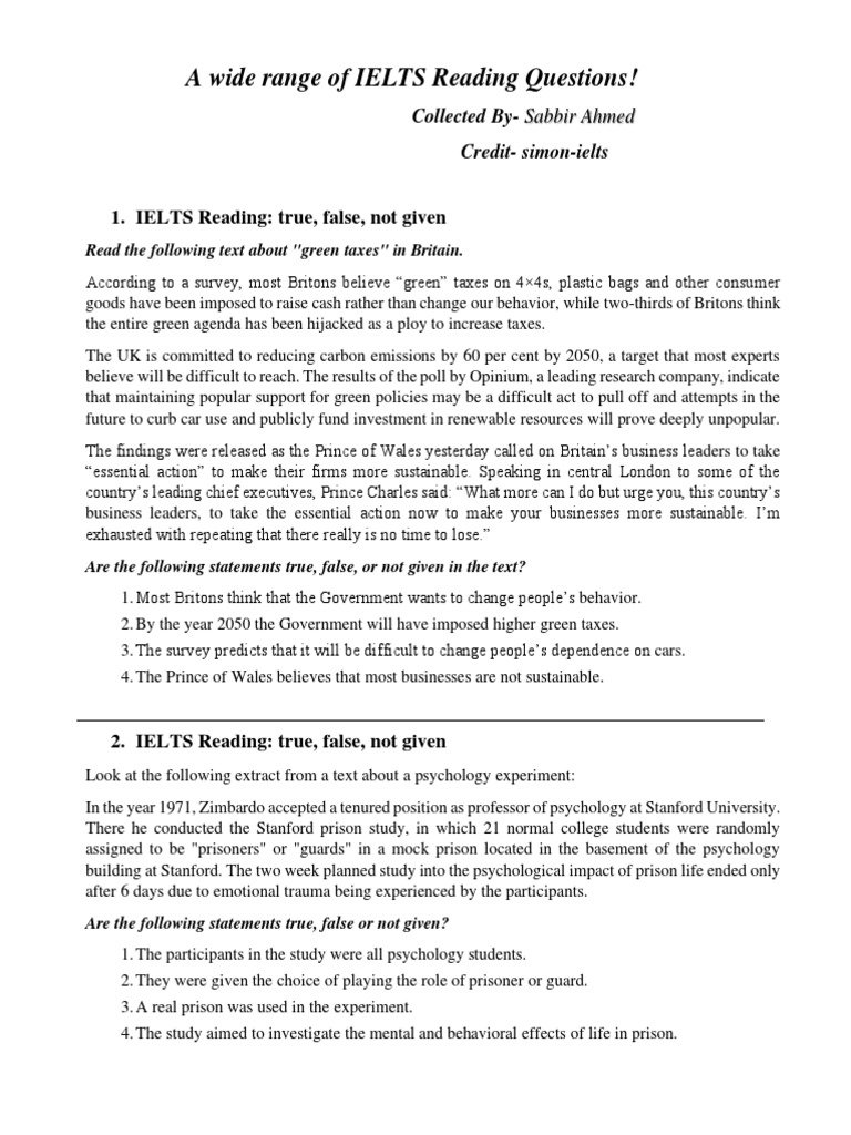 IELTS Reading True/False Questions Guide | PDF | Printing Press ...