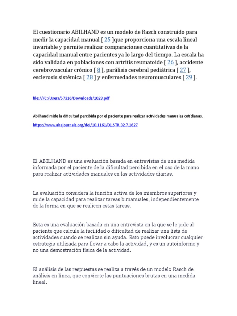 Cuestionario ABILHAND: Evaluación Manual | PDF | Validez (Estadísticas ...