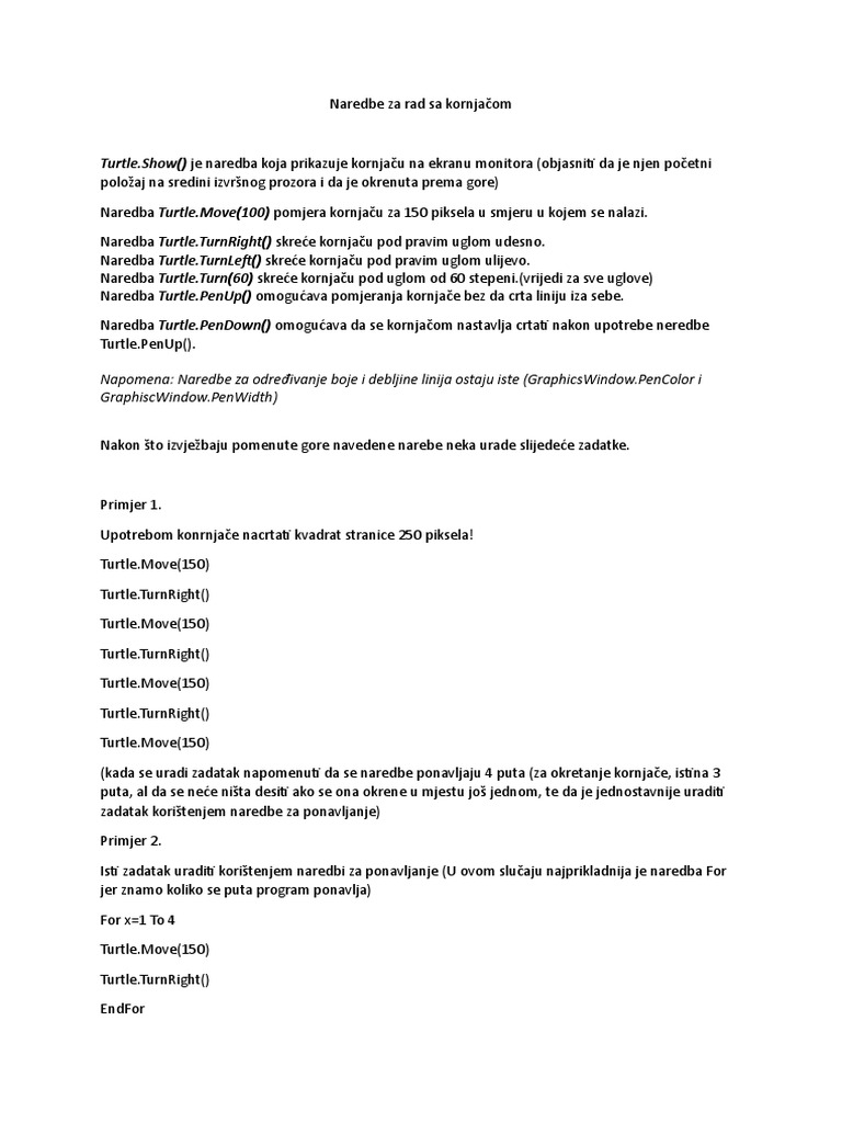Naredbe Za Rad Sa Kornjačom Pdf 9016