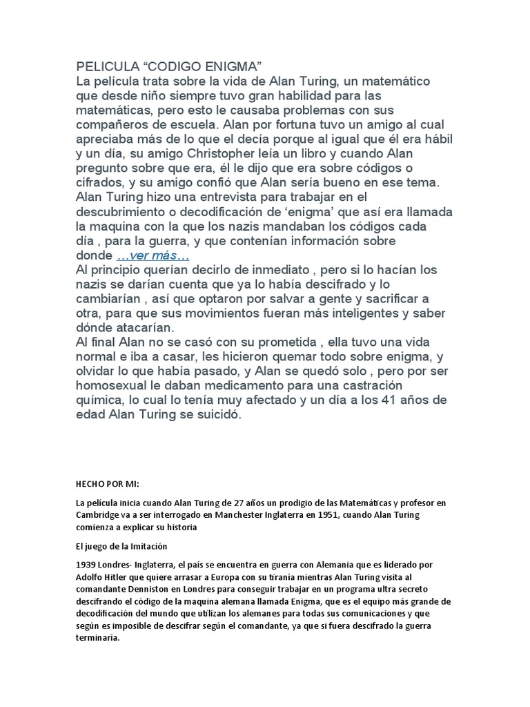 Resumen de La Pelicula Cod Enigma | PDF | Alan Turing