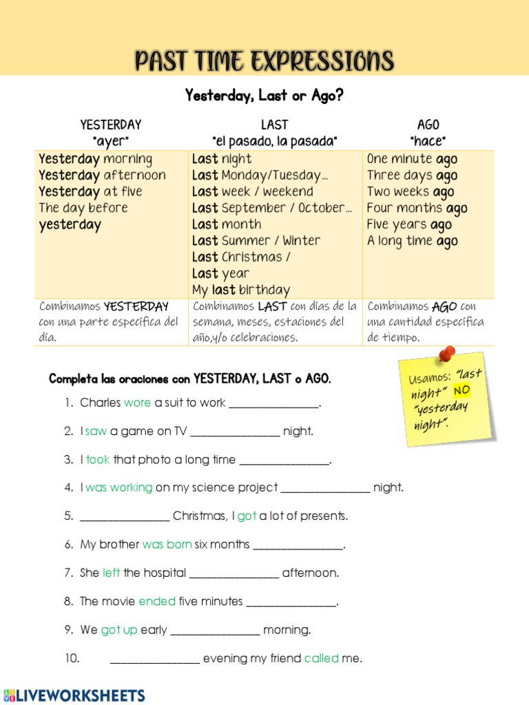 Past Time Expressions Explained | PDF