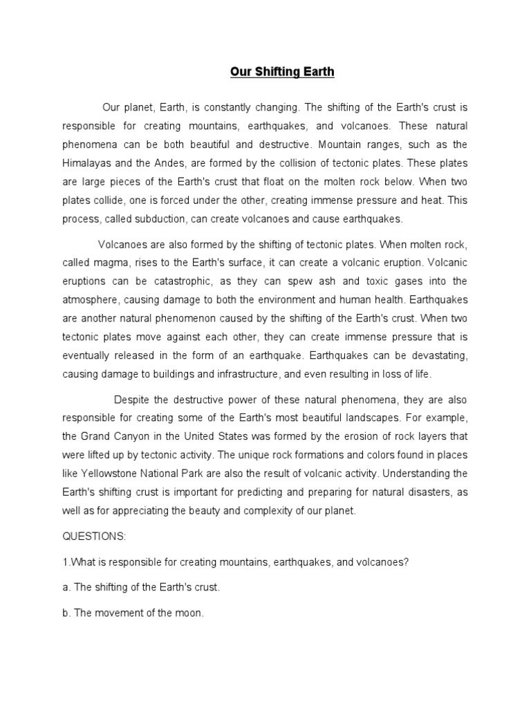 3-Our Shifting Earth-Q7+Answers | PDF | Volcano | Earth