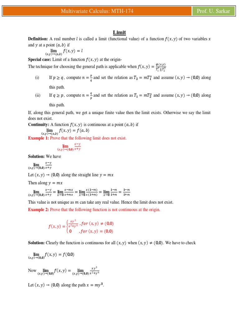 Limits and Continuity in Multivariate Calculus | PDF | Derivative | Function (Mathematics)