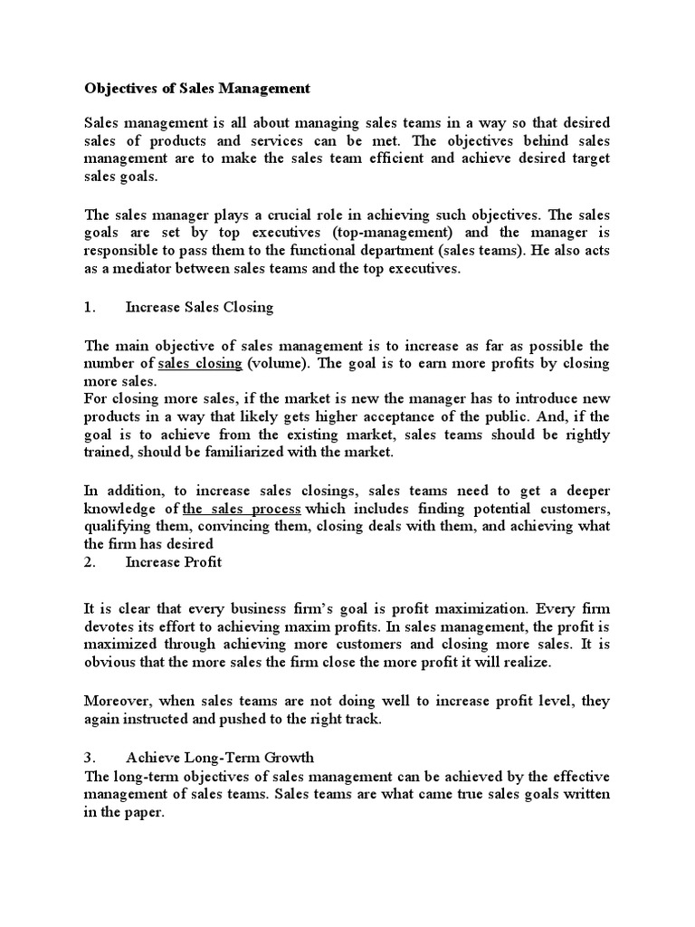 Objectives of Sales Management - Question 2 | PDF | Sales | Goal
