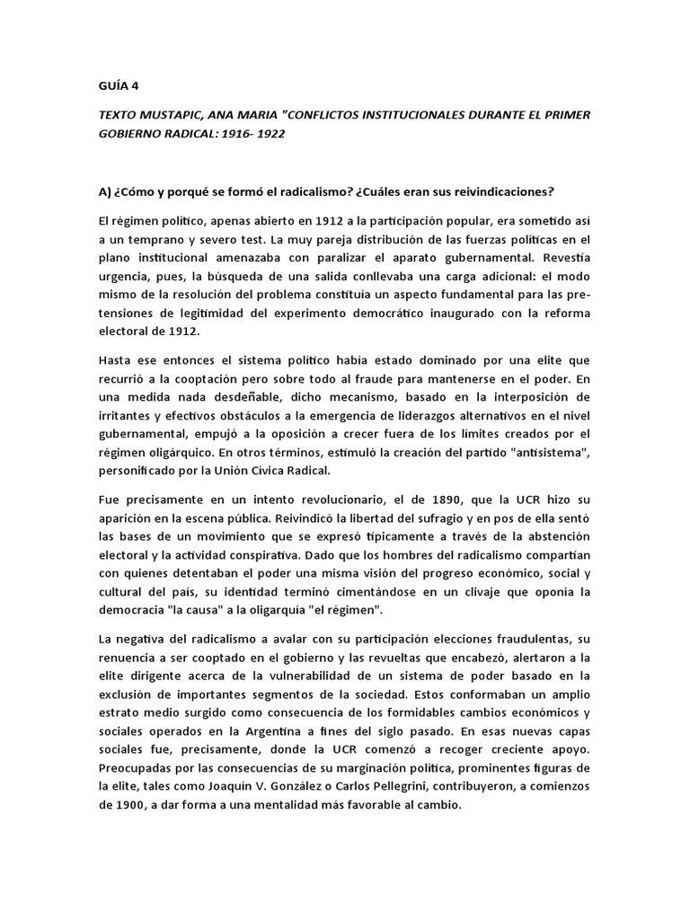 GUÍA 4 Mustapic | Descargar gratis PDF | Democracia | Ideologías políticas