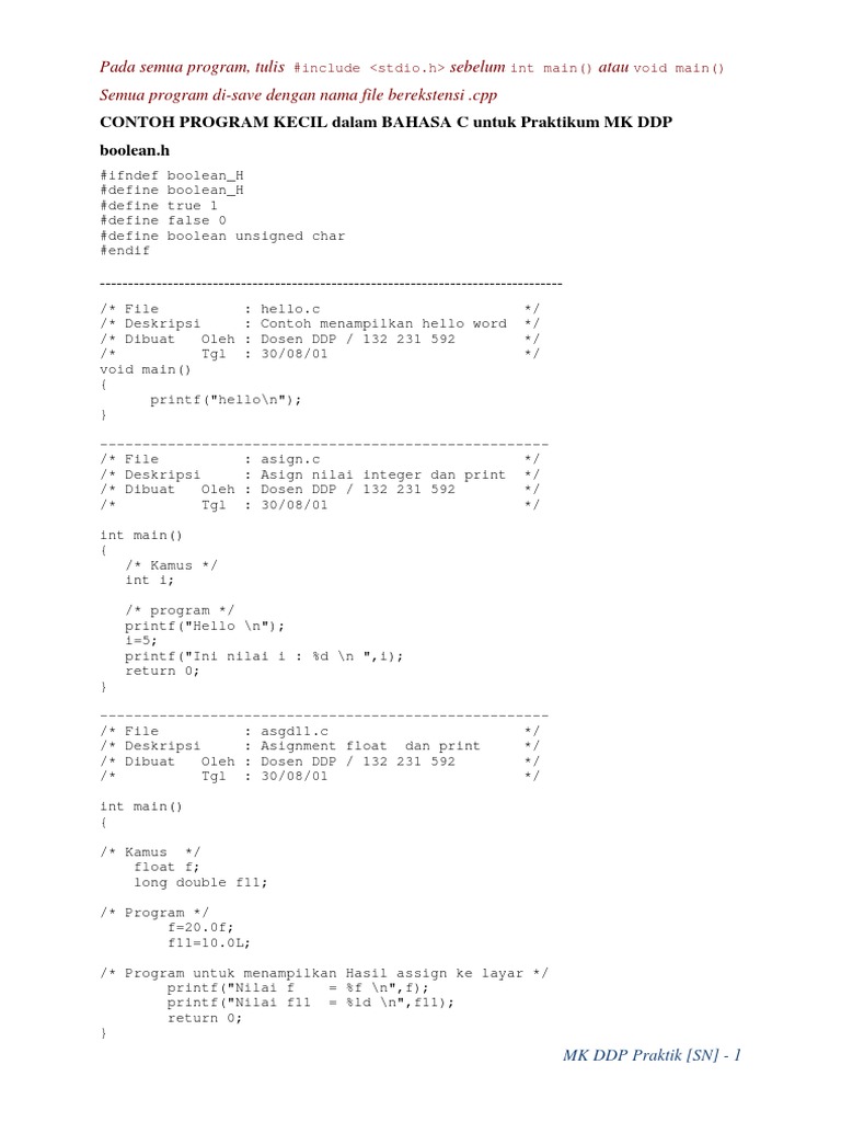 (SN-DDP Praktik) Contoh Program Kecil Dalam Bahasa C | PDF
