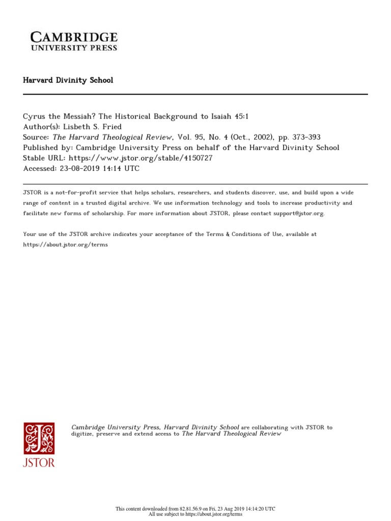 Fried, Cyrus The Messiah. The Historical Background To Isaiah 45,1 ...