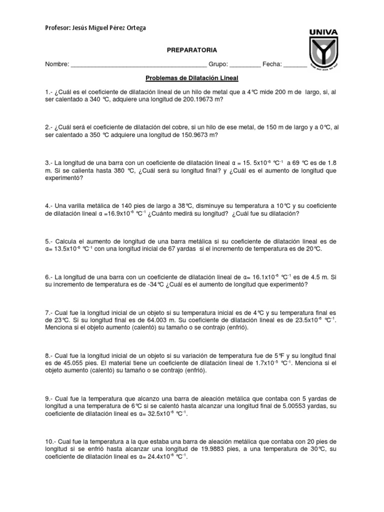 1 Problemas de Dilatacion Lineal | PDF | Expansión térmica | Materiales