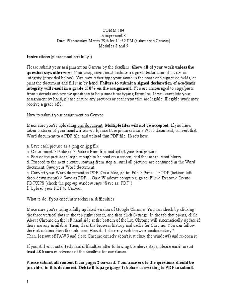 COMM 104 Assignment 3 Instructions | PDF | Random Variable | Normal ...