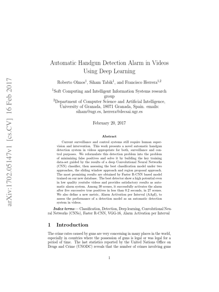 Automatic Handgun Detection Alarm in Videos Using Deep Learning | PDF ...