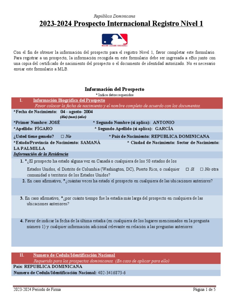 2023-2024 Prospecto Internacional Registro Nivel 1: Información Del ...