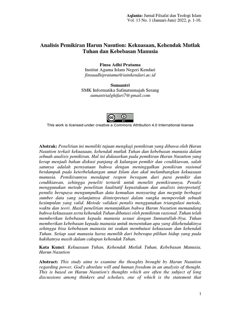 Pemikiran Harun Nasution: Tuhan dan Kebebasan | PDF