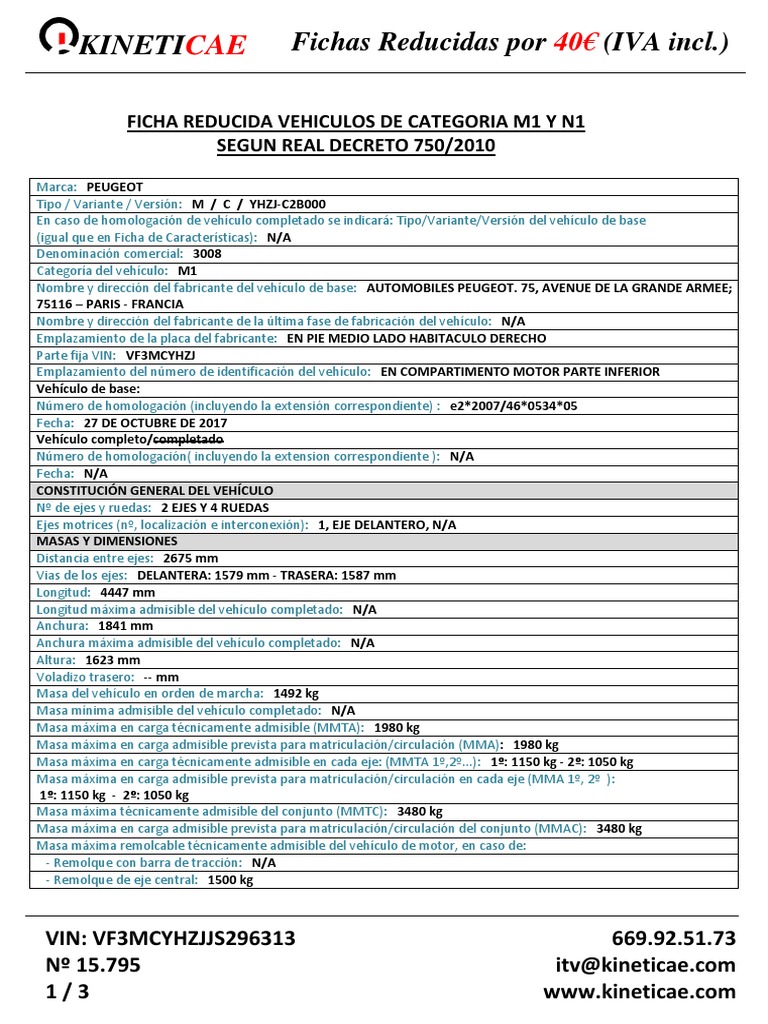Kineti: Fichas Reducidas Por (IVA Incl.) | PDF | Eje | Transporte