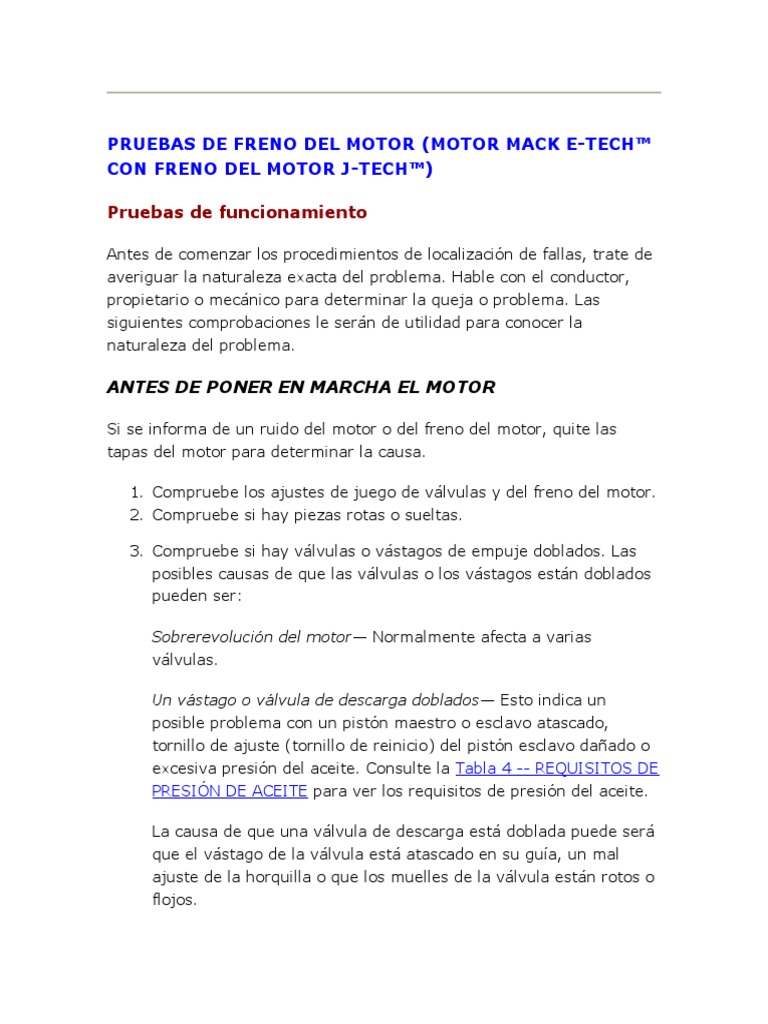 Pruebas de Freno Del Motor (Motor Mack E-Tech™ Con Freno Del Motor J-Tech™) | PDF | Tornillo ...