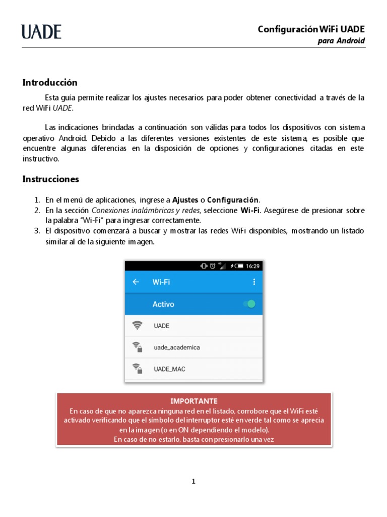 Configuracion WiFi UADE Android | PDF | Wifi | Contraseña