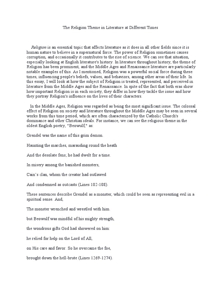 The Religion Theme in Literature at Different Times | PDF | Beowulf ...