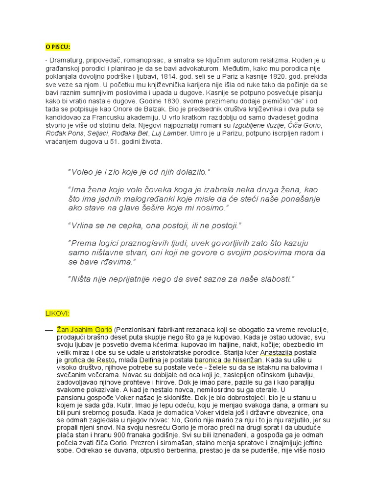 Čiča Gorio, Analiza | PDF