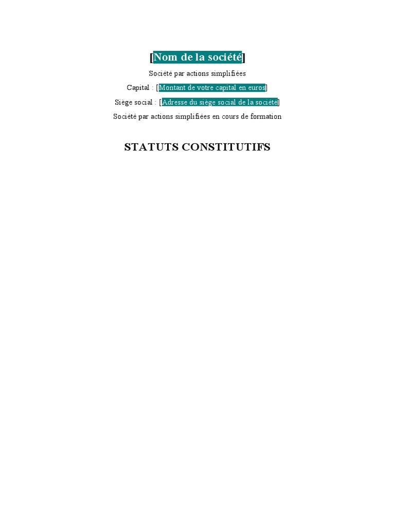 Modèle de statuts pour SAS | PDF | Action (Finance) | Capitaux propres