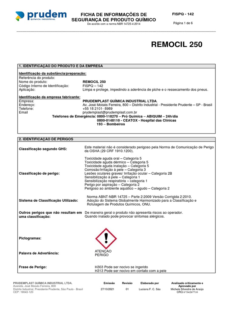 Fispq Remocil 250 Prudem 03.2023 | PDF | Embalagem e rotulagem | Natureza