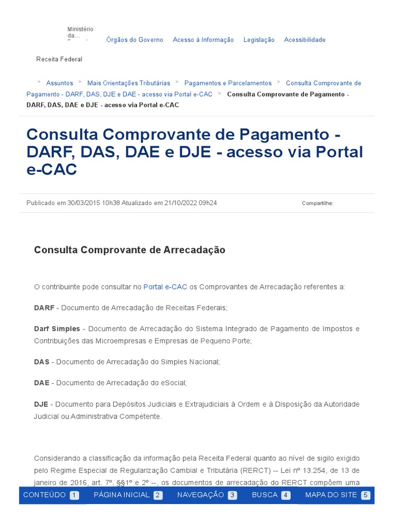 Consulta Comprovante de Pagamento - DARF, DAS, DAE e DJE - Acesso Via Portal e-CAC - Receita ...