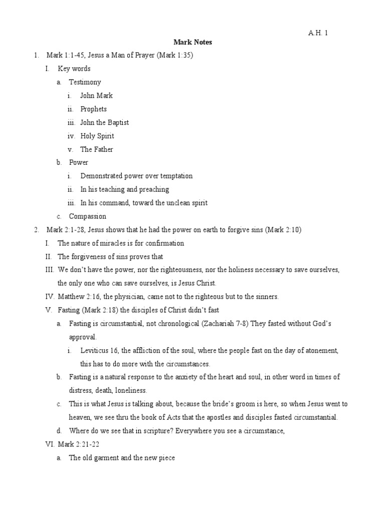 Mark Notes | PDF | Gospel Of Mark | Jesus
