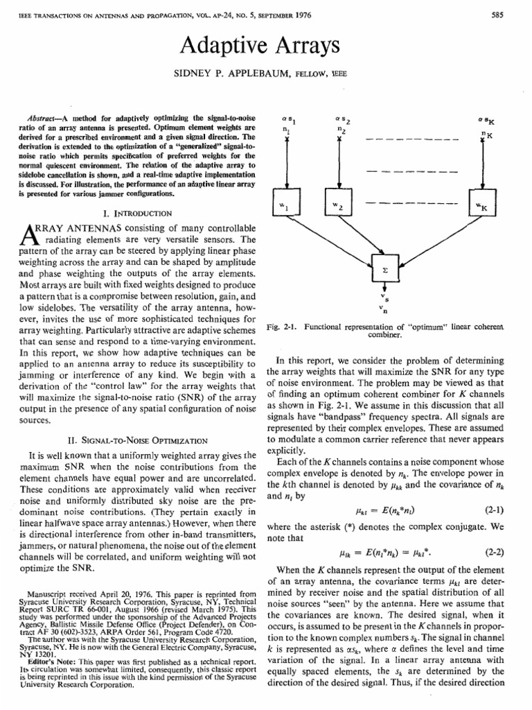 Adaptive Arrays | Download Free PDF | Matrix (Mathematics) | Signal To ...