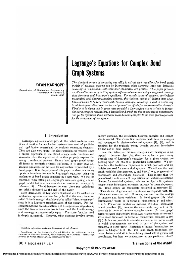 Karnopp 1977 | PDF | Lagrangian Mechanics | Physics