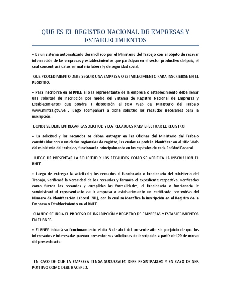 Que Es El Registro Nacional de Empresas y Establecimientos | PDF