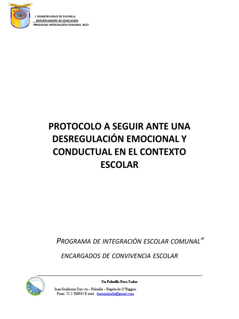 Protocolo A Seguir Ante Una Desregulación Emocional y Conductual en El ...