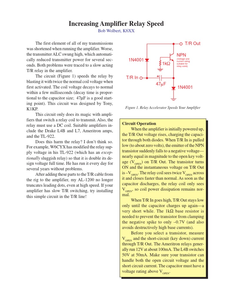 Increasing Amplifier Relay Speed: Bob Wolbert, K6XX | PDF | Amplifier ...