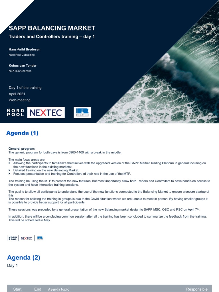 Sapp Balancing Market: Traders and Controllers Training - Day 1 | PDF ...