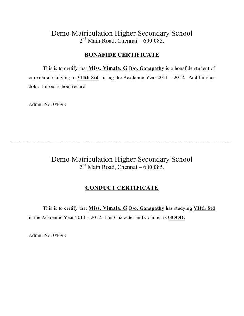 Bonafide Certificate Pdf