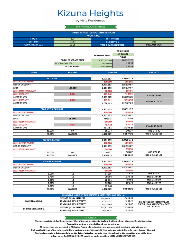 Kizuna Heights Payment Computation Guide | PDF | Interest | Exchange Rate