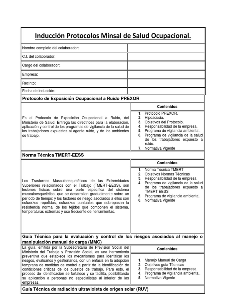 Inducción Protocolos Minsal. | PDF | Seguridad y salud ocupacional