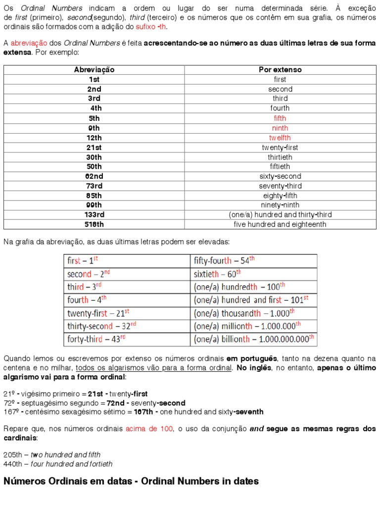 Números Ordinais em Inglês | PDF | Linguística