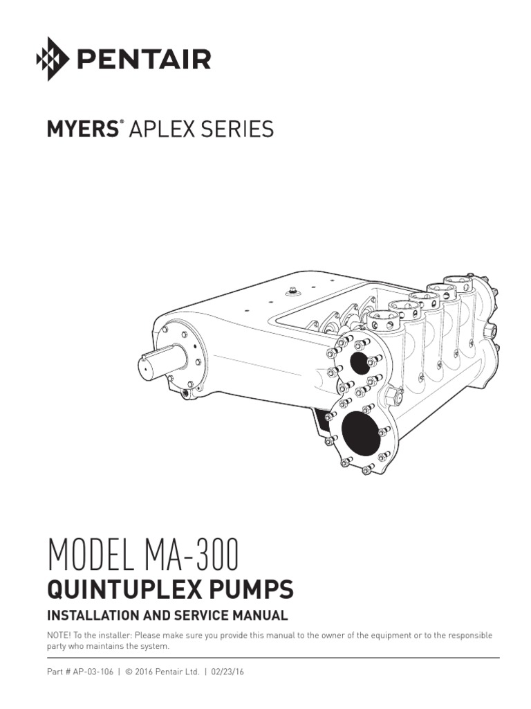 Manual de Instalación Bomba Quintuplex Pentair MA-300 | PDF | Pump | Valve