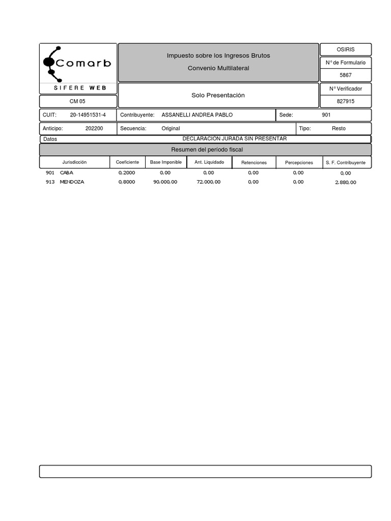Impuesto Sobre Los Ingresos Brutos Convenio Multilateral: Osiris #De Formulario 5867 | PDF ...