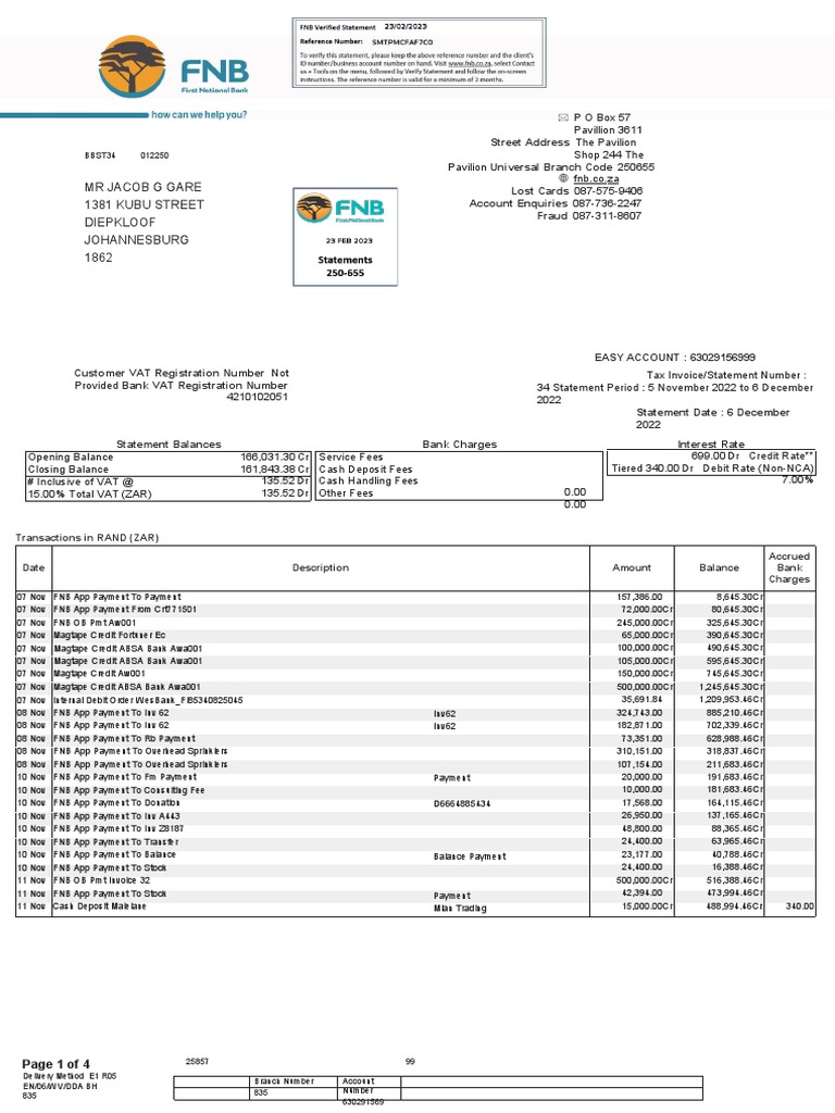 Bank Statement Summary for Easy Account 63029156999 | PDF | Payments ...