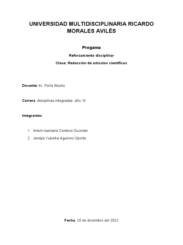 Universidad Multidisciplinaria Ricardo Morales Avilés | PDF