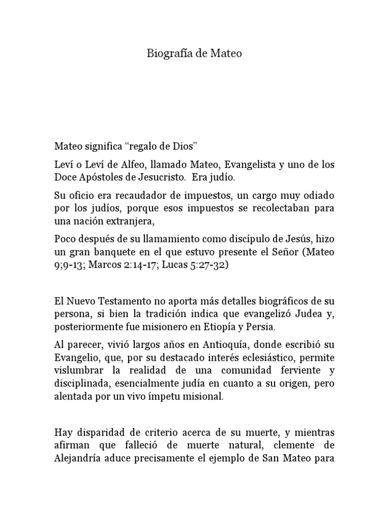 Biografía de Mateo | PDF | Religión y espiritualidad