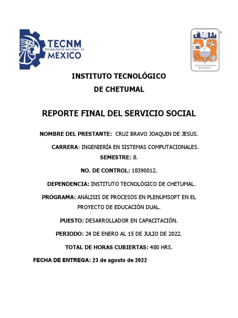 Portada Reporte Final de Servicio Social | PDF Portada Reporte Final de Servicio Social | PDF