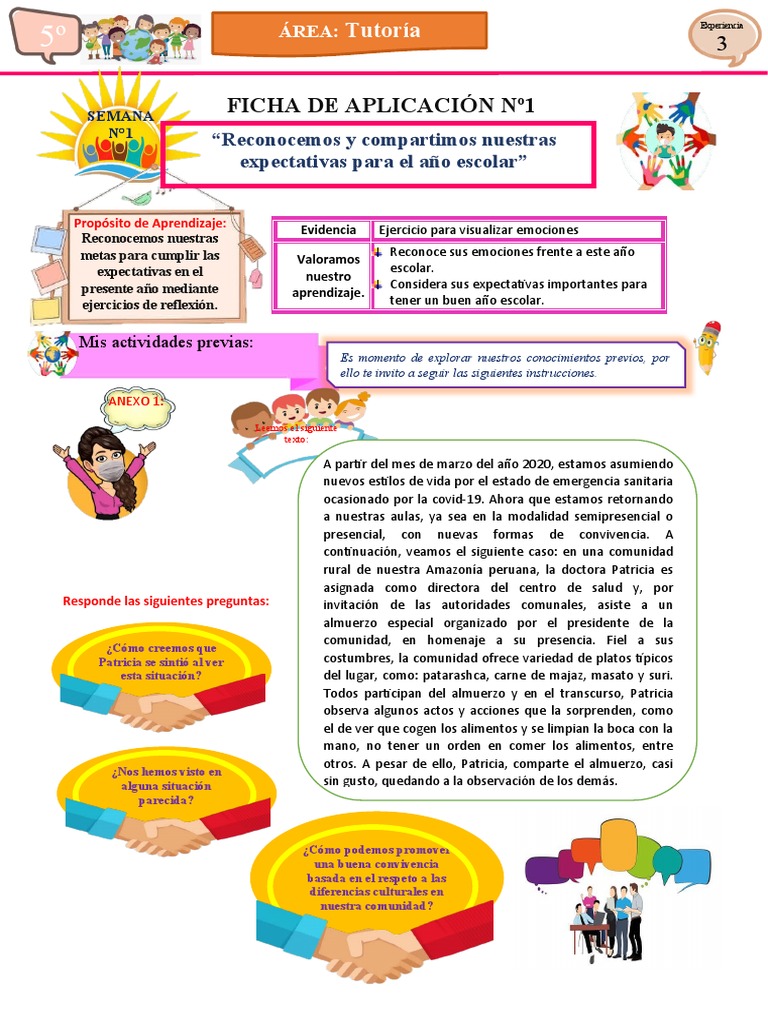 5° Ficha de Aplicación-Sesión1-Sem.1-Exp.3-Tutoría | PDF | Las emociones | Experiencia