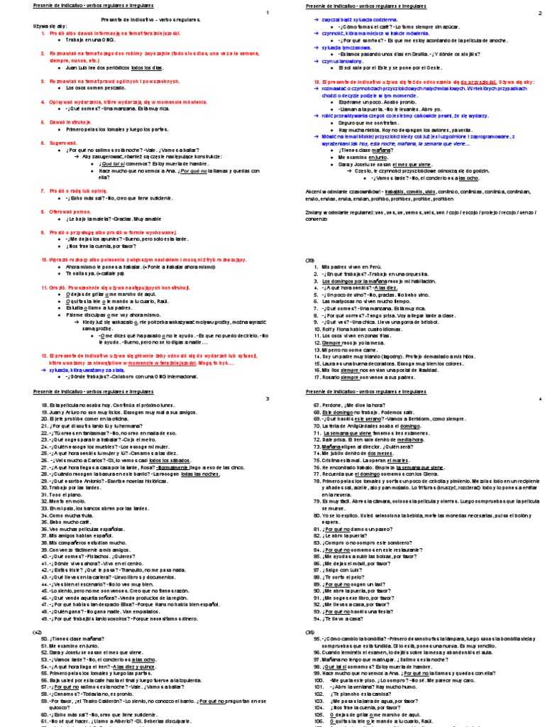 Presente De Indicativo Verbos Regulares E Irregulares Pdf
