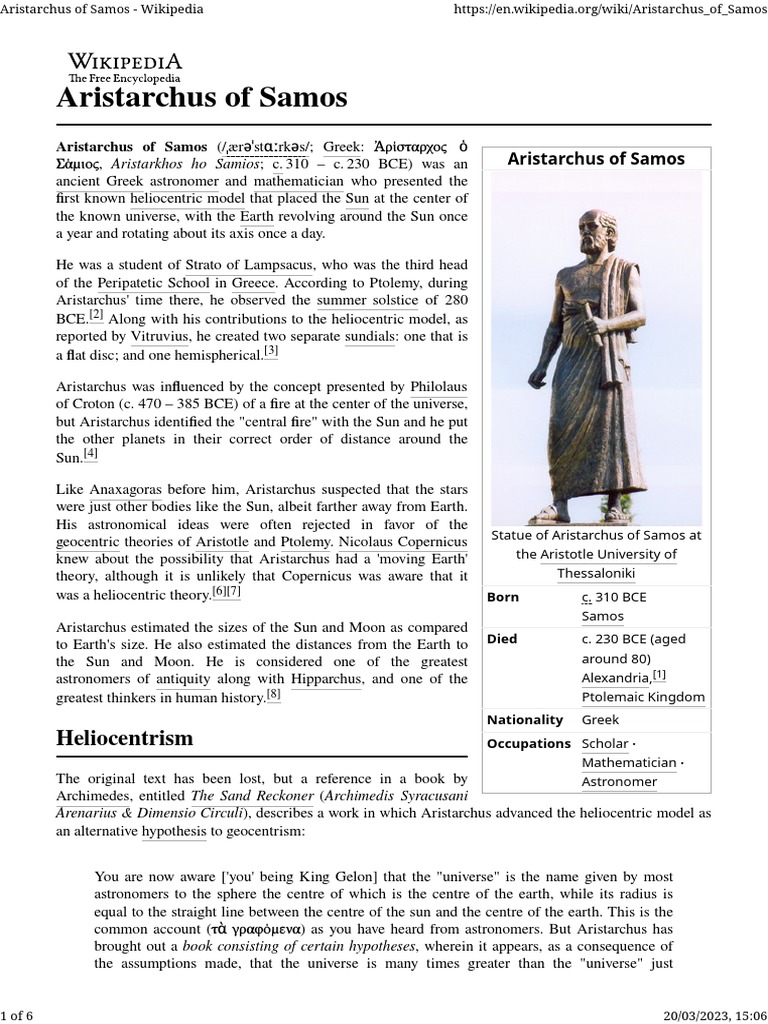 Aristarchus of Samos - Wikipedia | Download Free PDF | Ancient ...